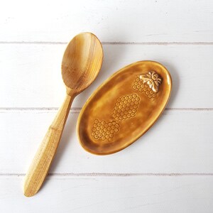 Ceramic Bee With Honeycomb Spoon Rest Handmade Kitchen Yellow Spoon ...