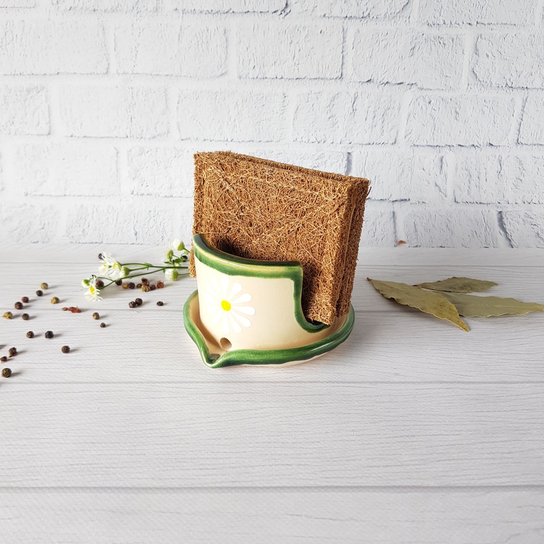 Light Sponge Dish With Dasy Drawing Handmade Ceramic Sponge Holder With ...