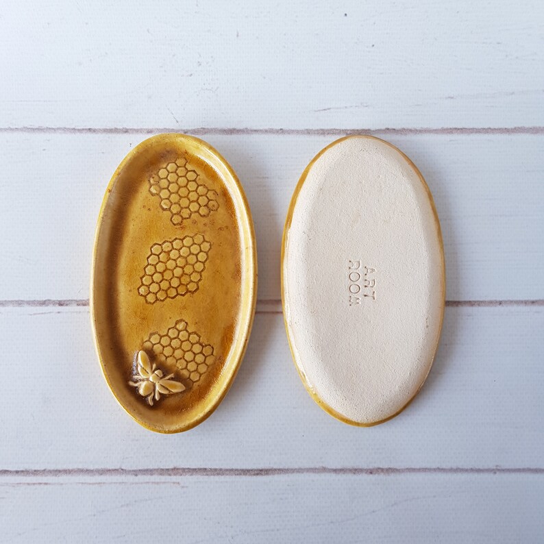 Ceramic bee with honeycomb spoon rest handmade Kitchen yellow | Etsy