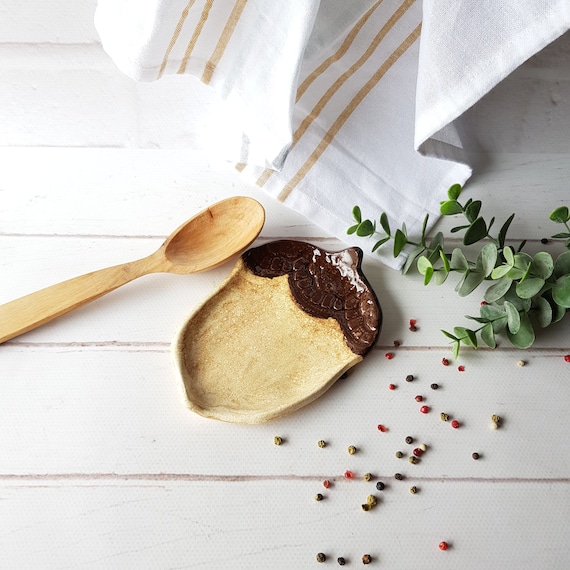 Ceramic Acorn Spoon Rest Handmade Woodland Kitchen Decor - Etsy