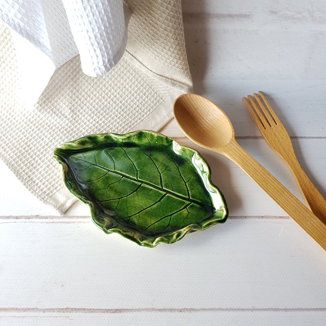 Ceramic Leaf Spoon Rest Handmade Kitchen Green Spoon Rest Pottery ...