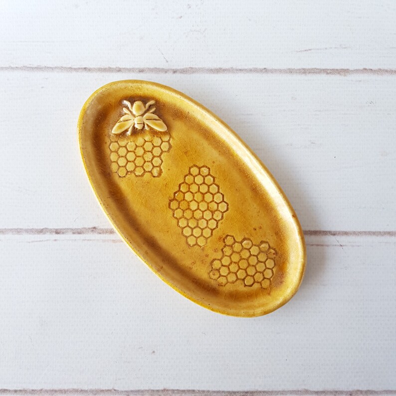 Ceramic bee with honeycomb spoon rest handmade Kitchen yellow | Etsy
