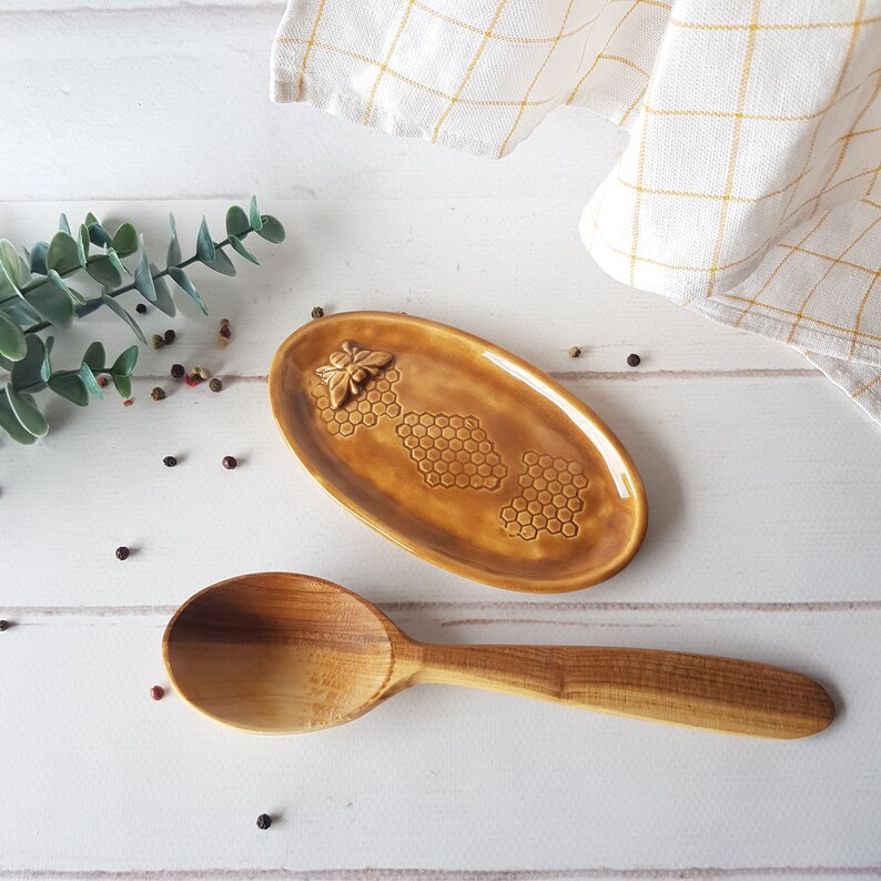 Ceramic Bee With Honeycomb Spoon Rest Handmade Kitchen Yellow - Etsy