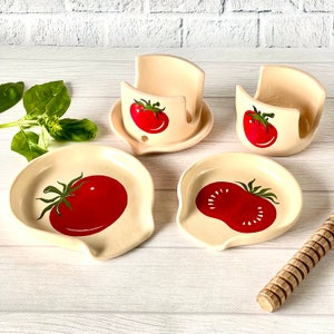 Ceramic Handpainted Red Tomato Spoon Rest Tomato Spoon Holder Handmade ...