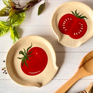Ceramic Handpainted Red Tomato Spoon Rest Tomato Spoon Holder Handmade ...
