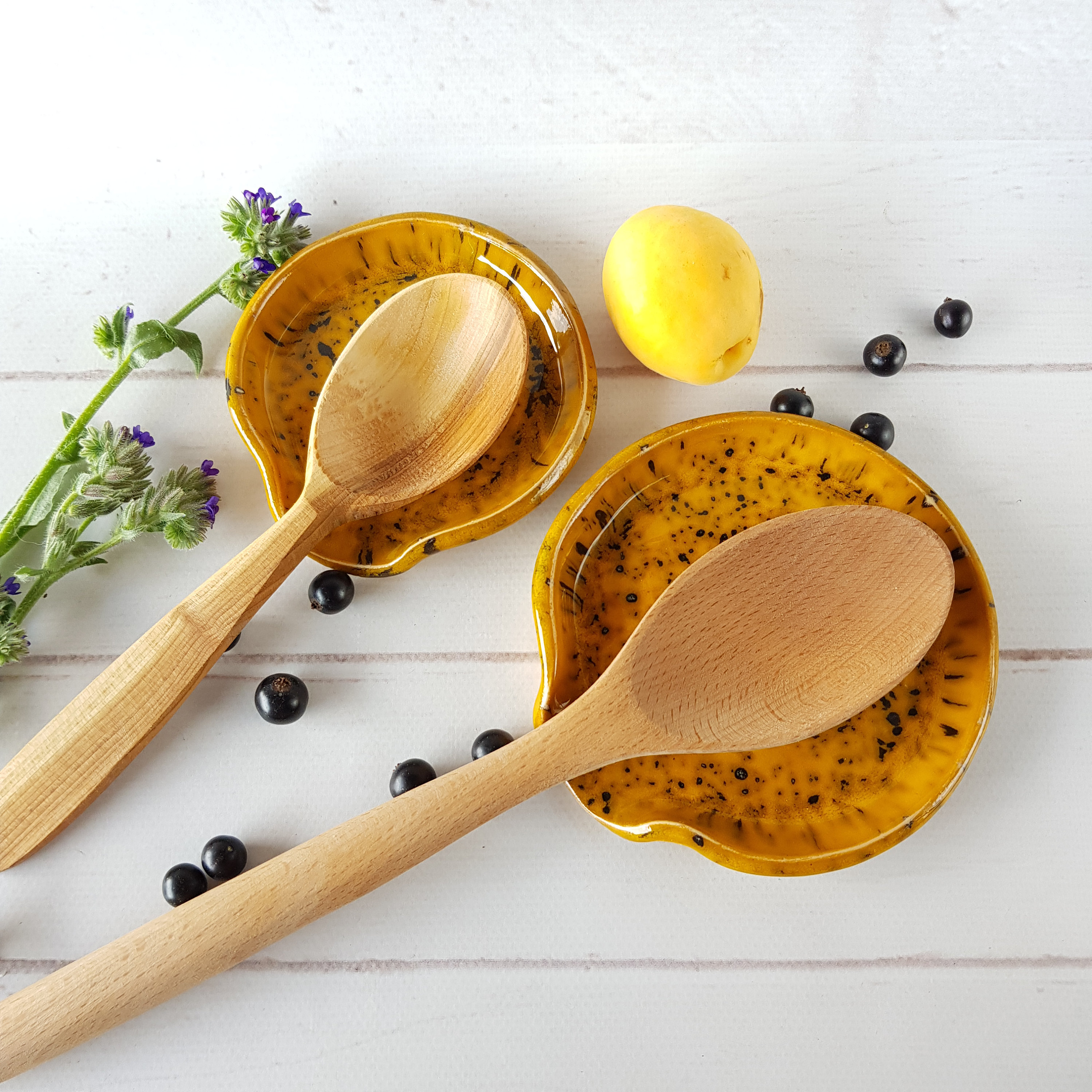 Ceramic spoon dish for kitchen Pottery speckled yellow spoon | Etsy