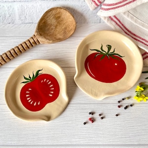 Ceramic Handpainted Red Tomato Spoon Rest Tomato Spoon Holder Handmade ...
