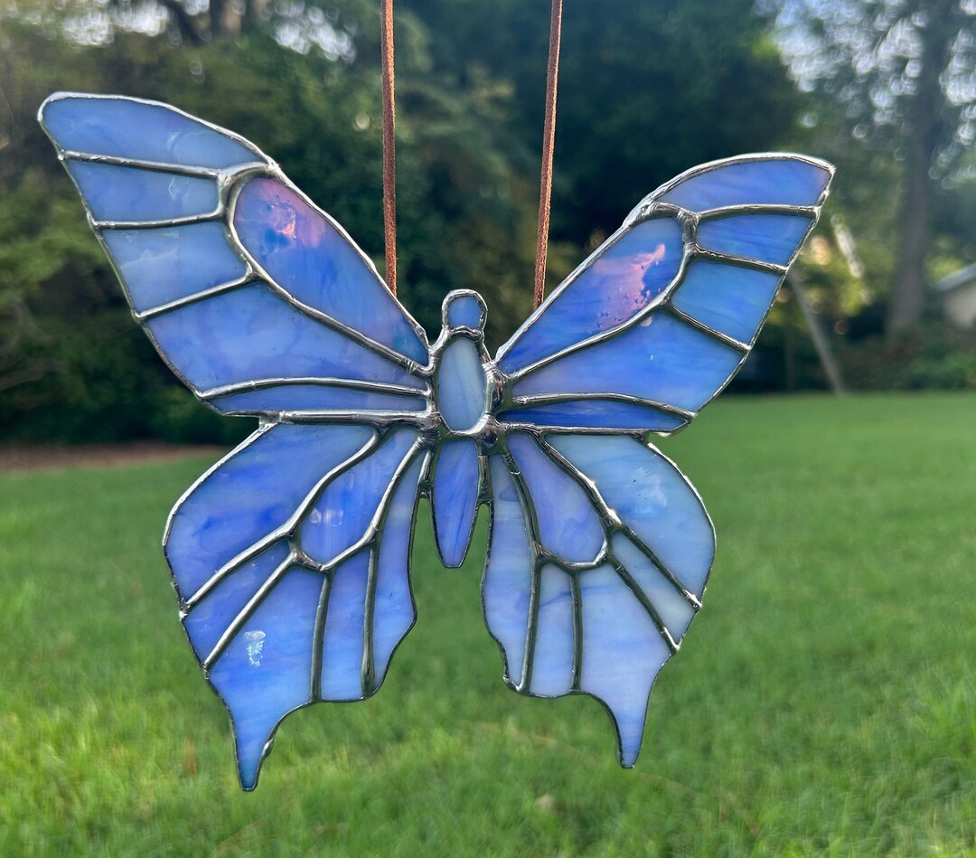 Blue Butterfly Sun Catcher, Stained Glass Sun Catcher, Sun Catcher ...