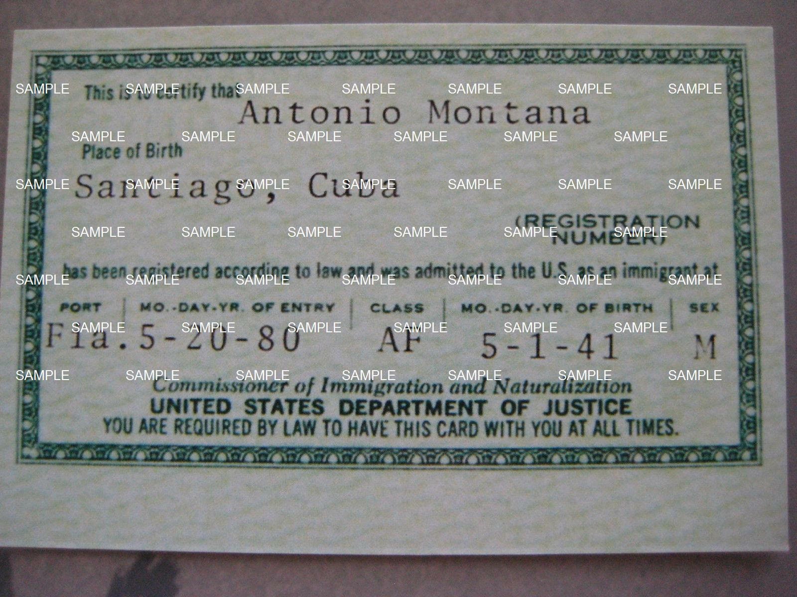 SCARFACE MOVIE Tony Montana Green Card Screen Accurate - Etsy Australia