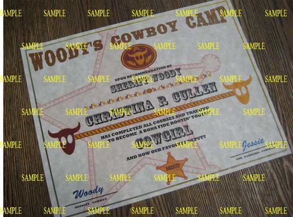 Woody's Cowboy Camp Diploma girls Certificate free - Etsy
