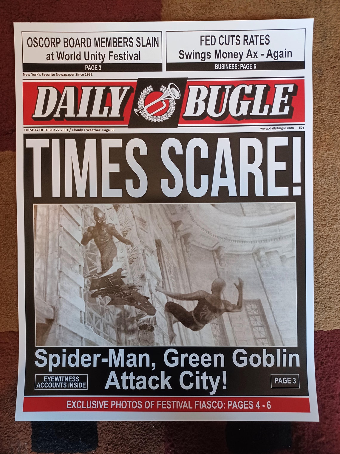 Spiderman Daily Bugle 11 X 15'' Front Page | Etsy