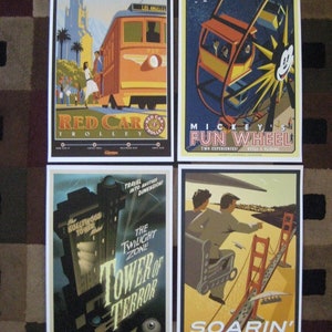 Disney Red Car, Fun Wheel, Soarin',tower of Terror ( 11" X 17 ...