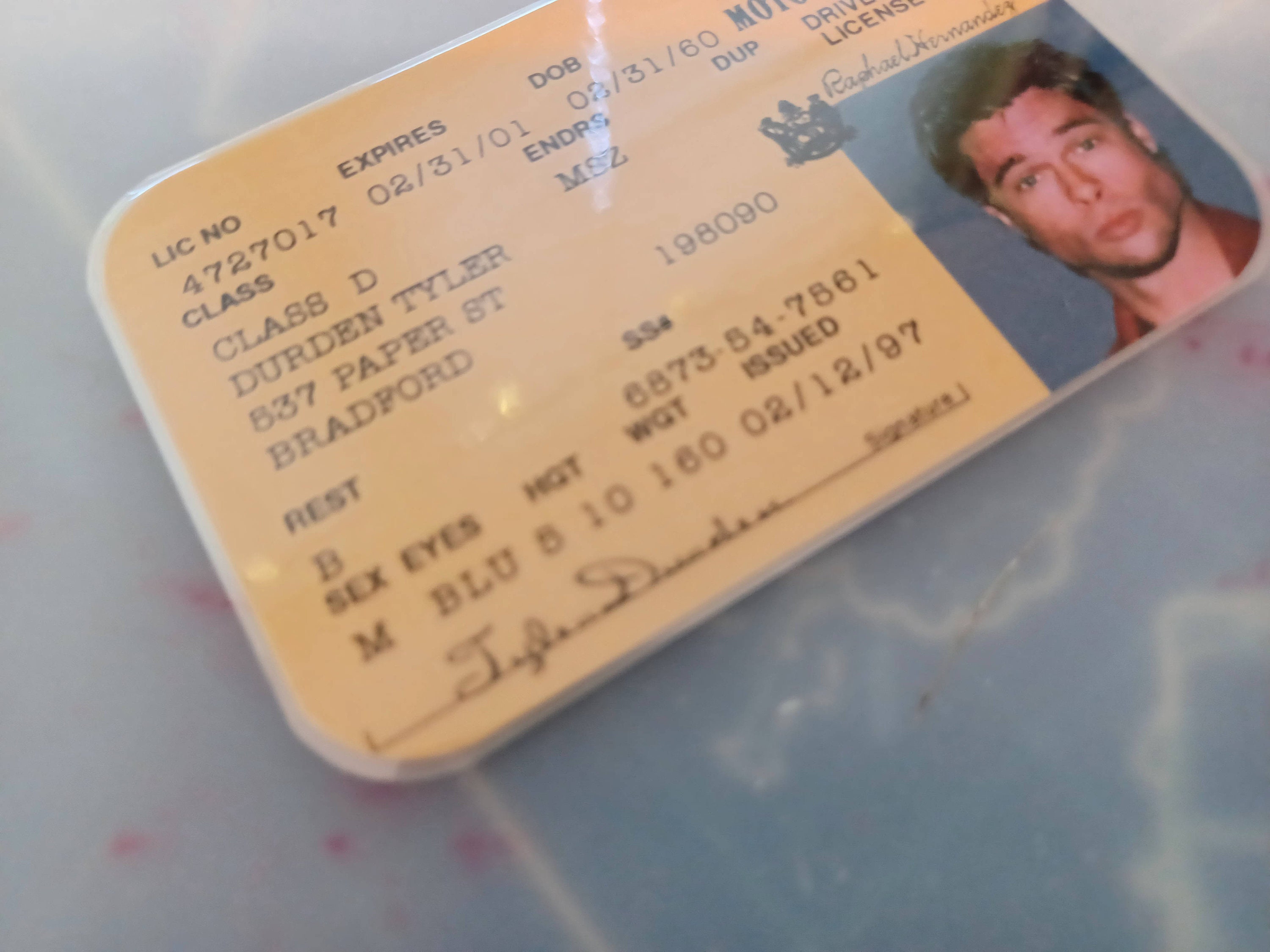 Fight Club - ( Tyler Durden ) Driver's License ( Screen Accurate ) - Etsy