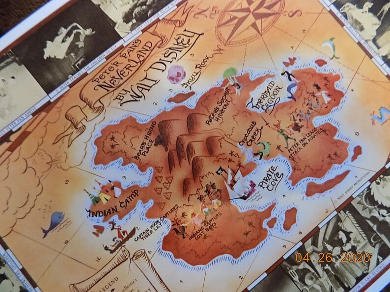 Disney Peter Pan Map of Neverland 11 X 14.5 | Etsy