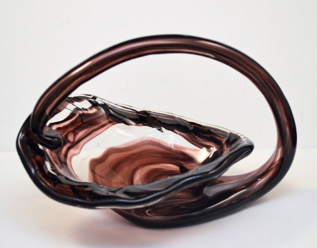 Vintage Murano Style Clear Brown Glass Basket Nut Bowl Candy Dish - Etsy