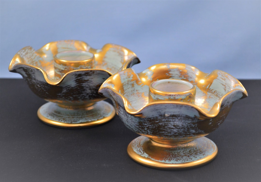 Vintage Stangl Pottery Ceramic Pair of Candle Holders Turquoise White ...