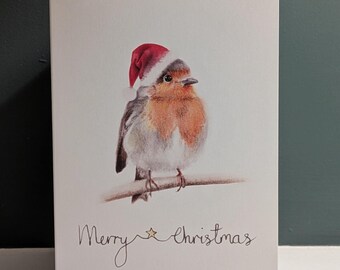 Hand Drawn Christmas Card - Robin With Christmas Stockings and Holly ...