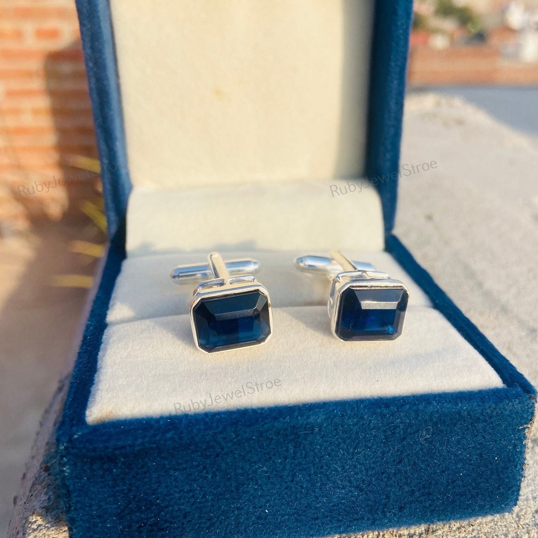 Royal Blue Stone Cuff Links Men's Sapphire Classic Cufflinks Best Gift ...