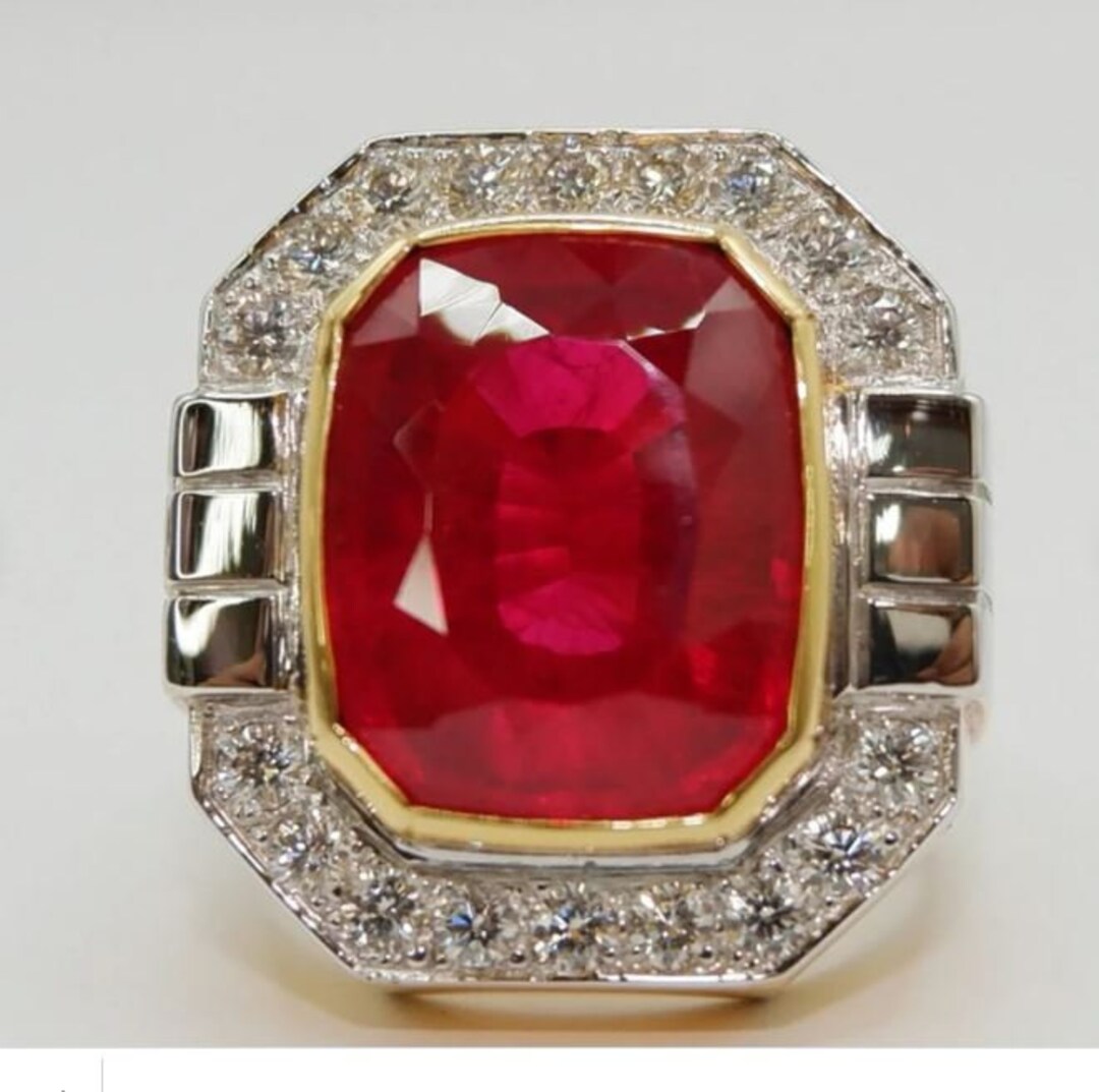 Amazing Red Ruby Men's Ring With Diamonds, 22K Gold Men Ring, Groomsman ...