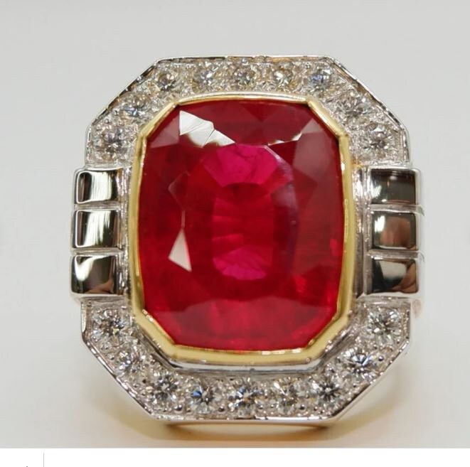 Amazing Red Ruby Men's Ring With Diamonds, 22K Gold Men Ring, Groomsman ...