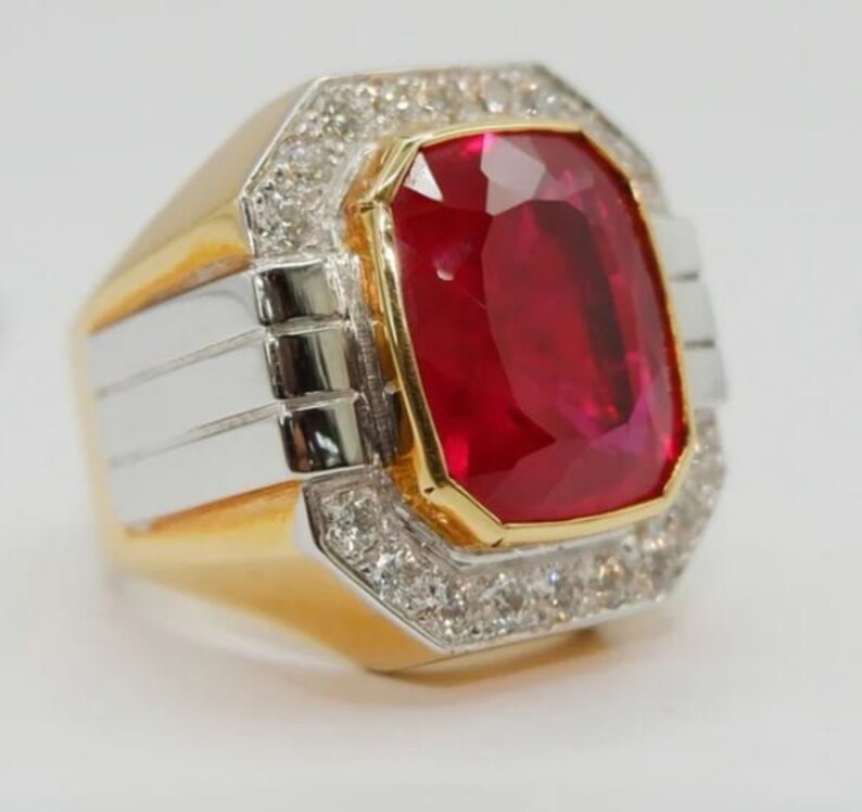 Amazing Red Ruby Men's Ring With Diamonds, 22K Gold Men Ring, Groomsman ...