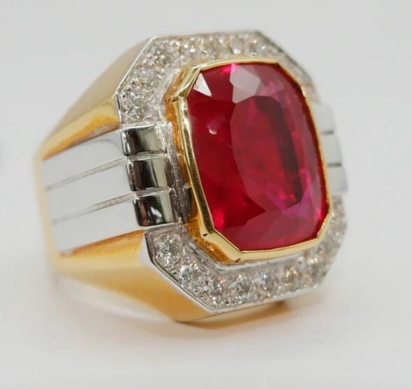 Amazing Red Ruby Men's Ring With Diamonds, 22K Gold Men Ring, Groomsman ...