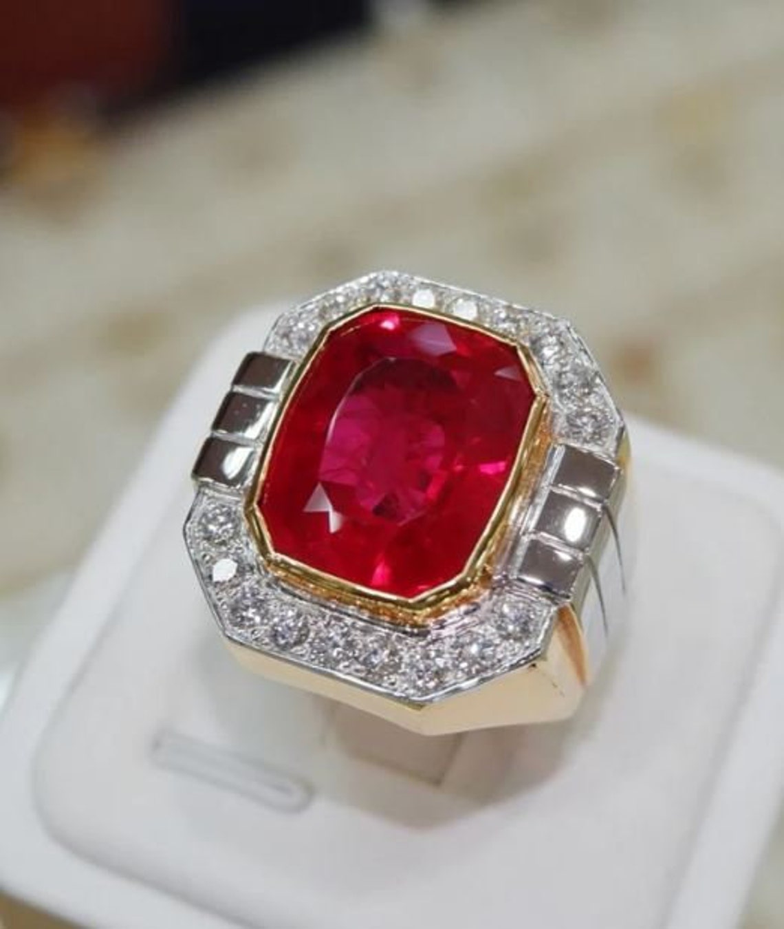 Amazing Red Ruby Men's Ring With Diamonds, 22K Gold Men Ring, Groomsman ...
