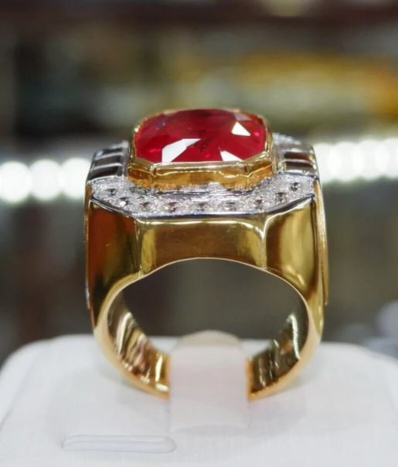 Amazing Red Ruby Men's Ring With Diamonds, 22K Gold Men Ring, Groomsman ...