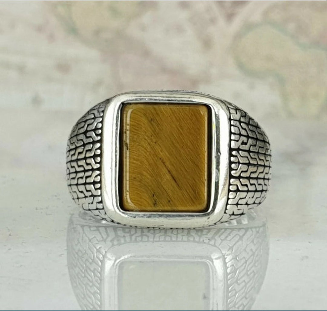 Tiger Eye Men's Ring, Handmade Men's Ring, Silver Men's Ring, Mens ...