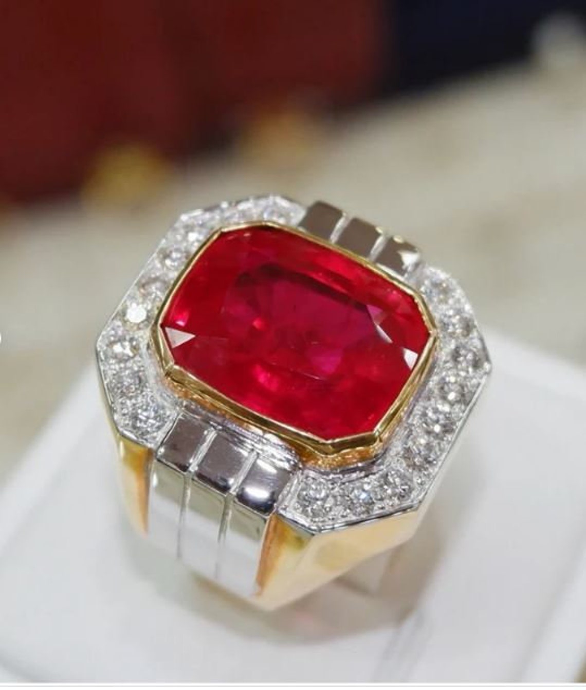 Amazing Red Ruby Men's Ring With Diamonds, 22K Gold Men Ring, Groomsman ...