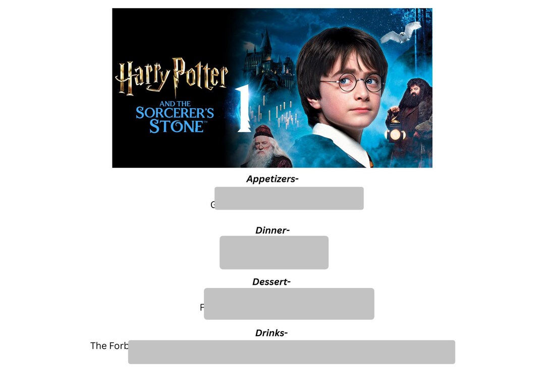 Dinner and Movie Themed Menus - Harry Potter Digital - Etsy