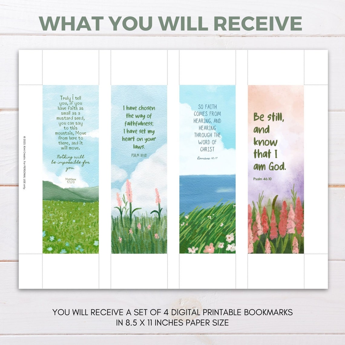 Christian Inspirational Printable Bookmarks Set of 4, Nature Watercolor ...