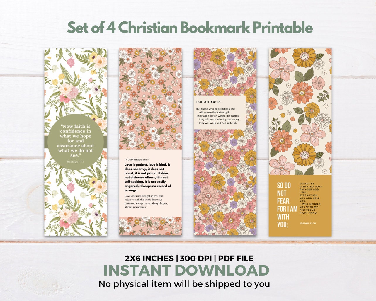 Printable Flower Bible Verse Bookmark Set, Aesthetic Christian ...