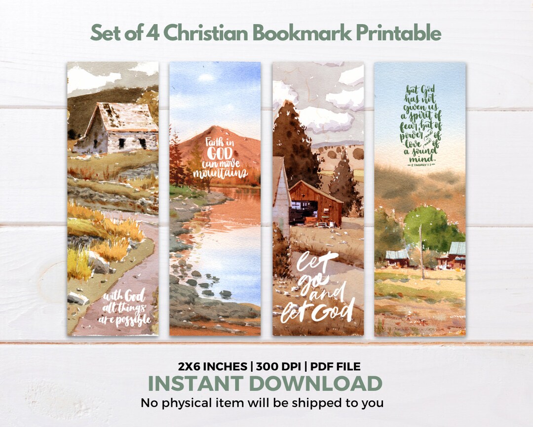 Christian Inspirational Printable Bible Bookmarks Set of 4 Nature ...