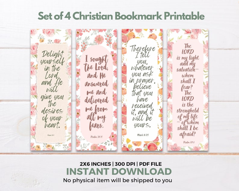 Printable Bible Verse Watercolor Flower Bookmark Set, Christian Quote ...
