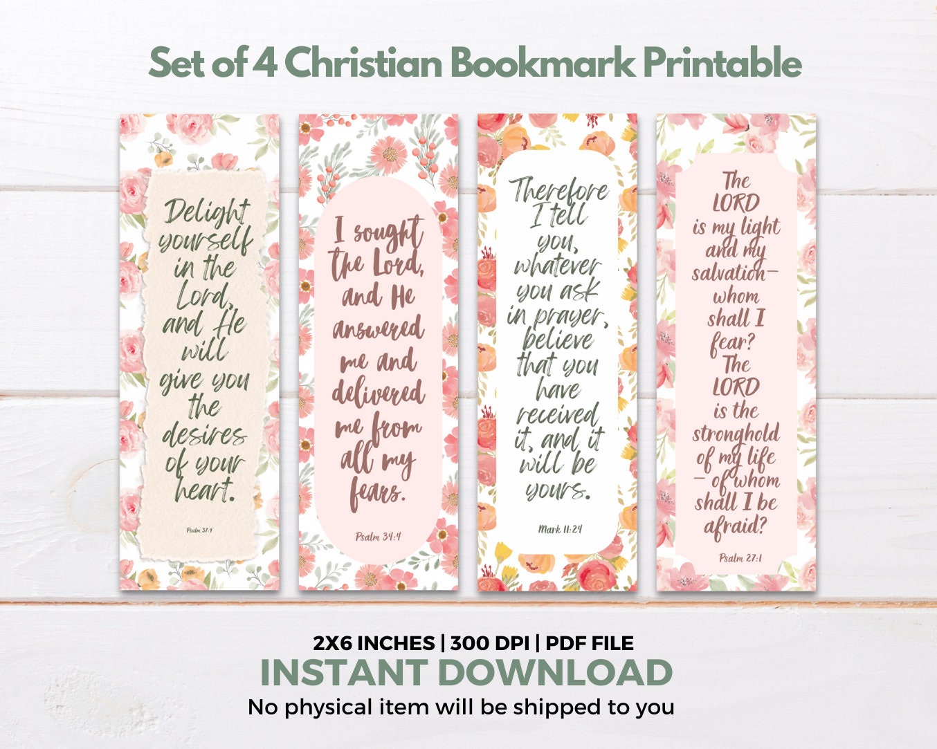 Printable Bible Verse Watercolor Flower Bookmark Set, Christian Quote ...