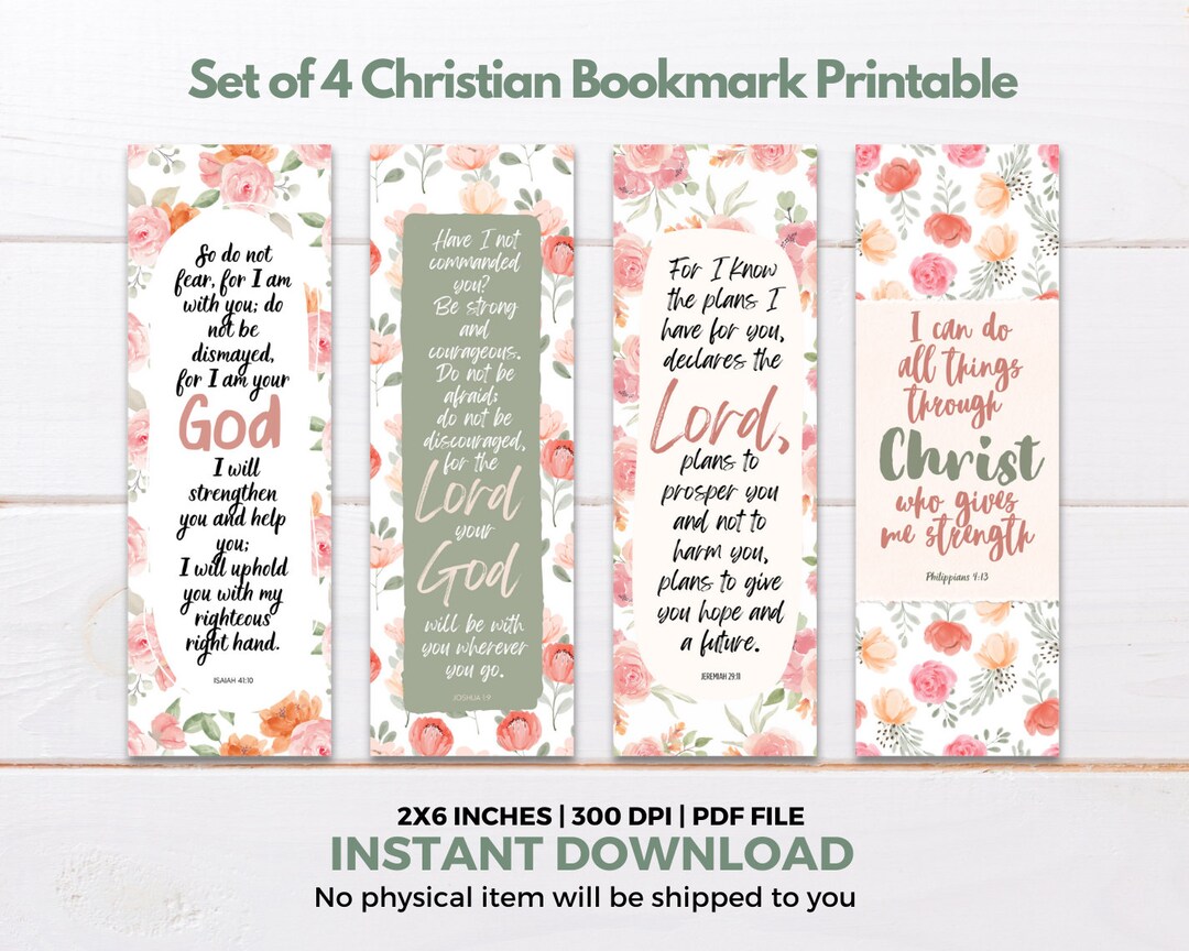 Printable Bible Verse Watercolor Flower Bookmark Set, Christian Quote ...