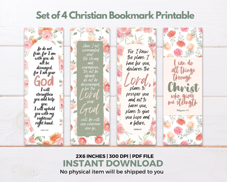 Printable Bible Verse Watercolor Flower Bookmark Set, Christian Quote ...