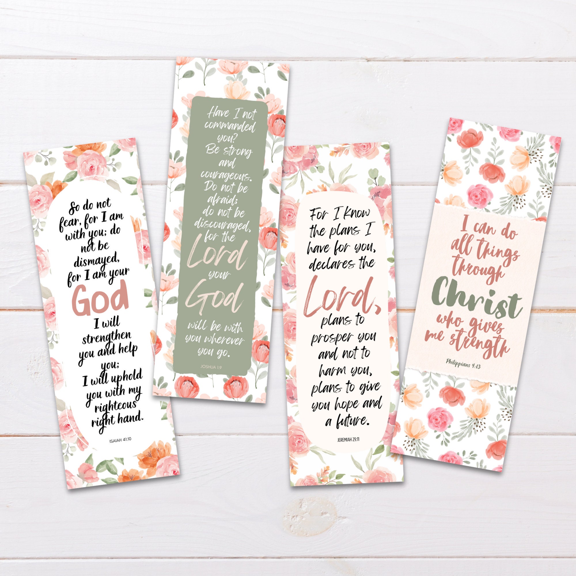 Printable Bible Verse Watercolor Flower Bookmark Set, Christian Quote ...