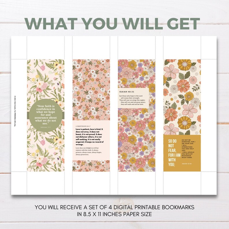 Printable Flower Bible Verse Bookmark Set, Aesthetic Christian ...