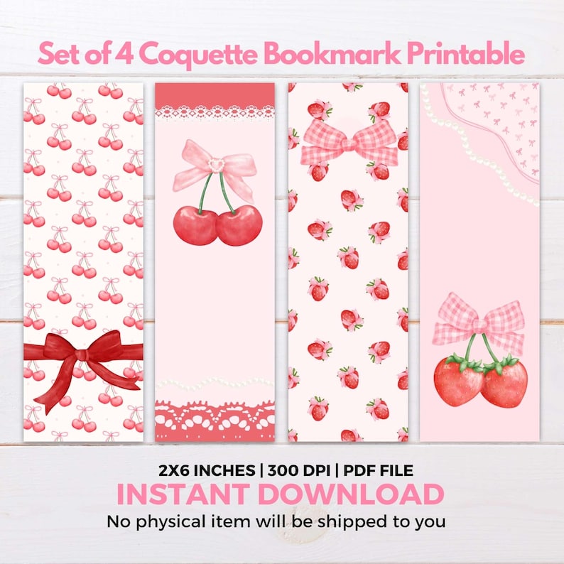 Coquette Bookmarks Printables Set of 4 Cute Aesthetic Digital Bookmarks ...