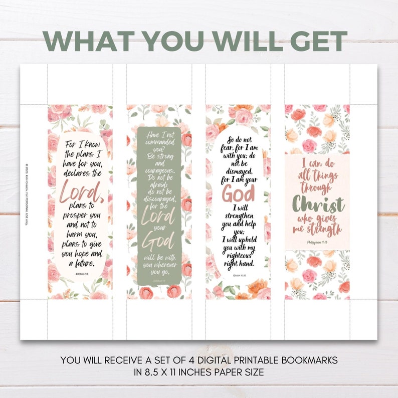 Printable Bible Verse Watercolor Flower Bookmark Set, Christian Quote ...