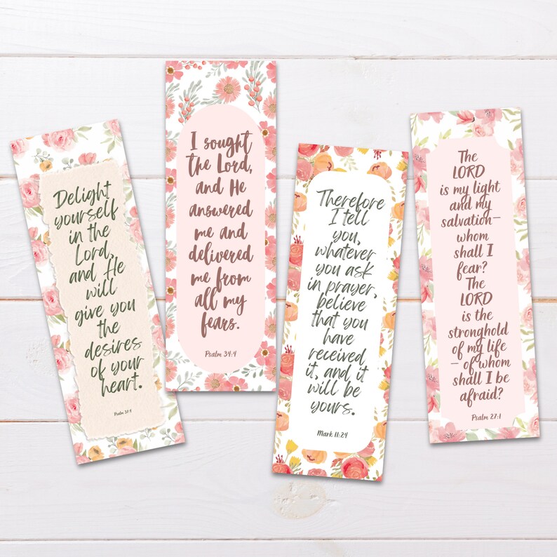 Bible Bookmark Set Printable Bible Verse Watercolor Flower, Christian ...