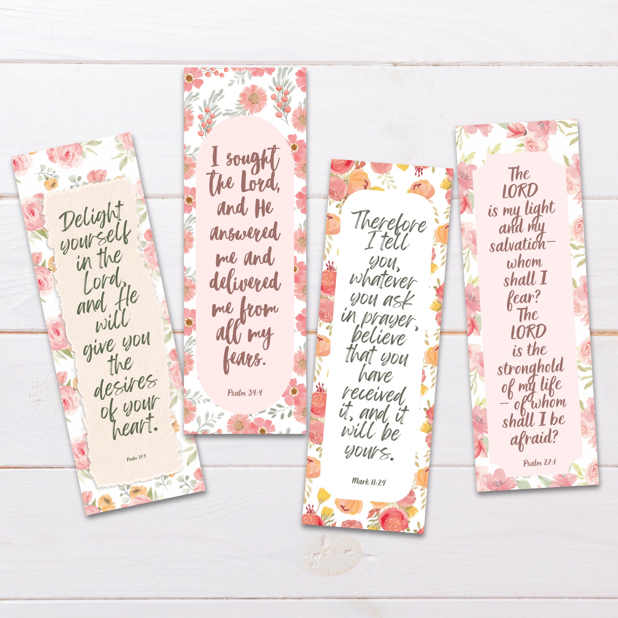 Bible Bookmark Set Printable Bible Verse Watercolor Flower, Christian ...