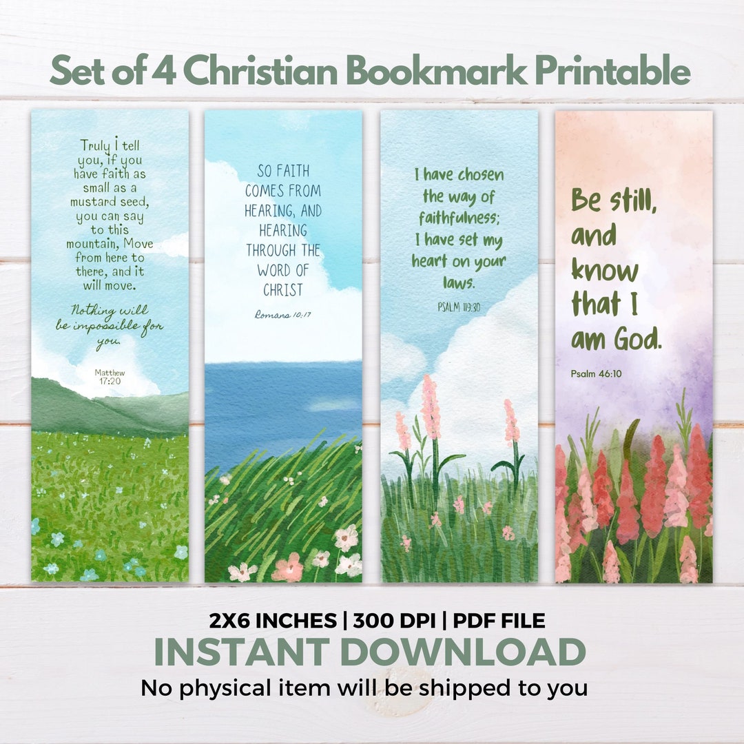 Christian Inspirational Printable Bookmarks Set of 4, Nature Watercolor ...