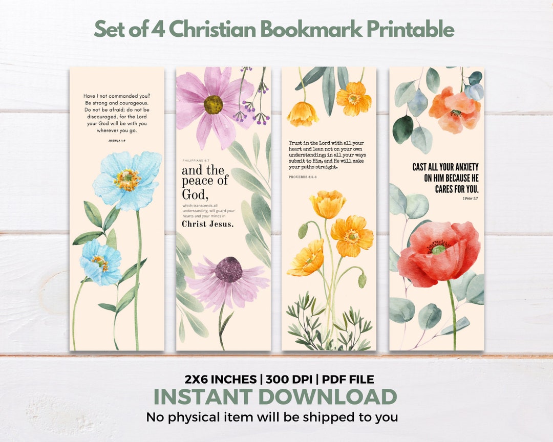 Printable Bible Verse Bookmark Set, Watercolor Bookmark Bundle, PDF ...