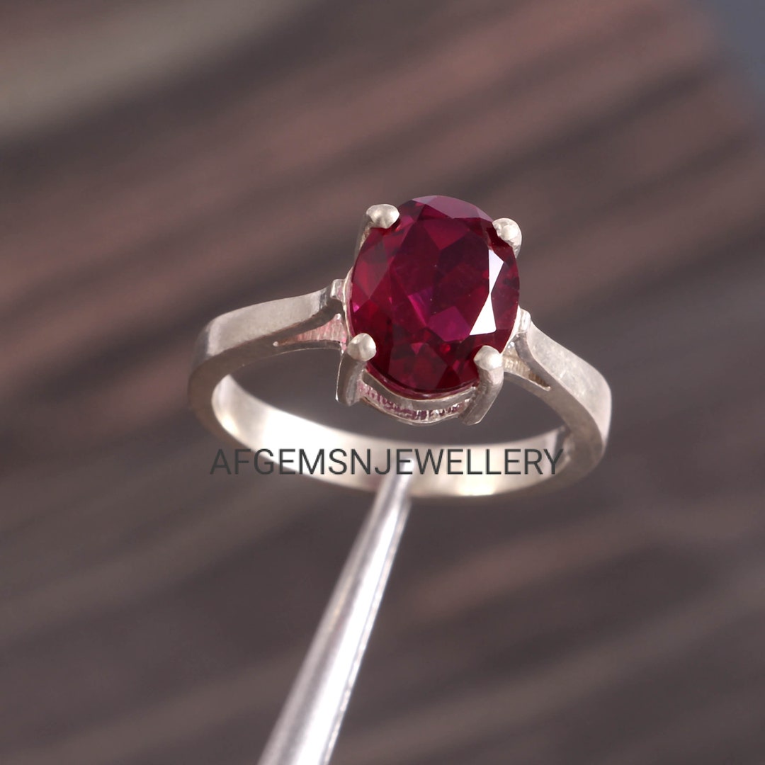Lab Rhodolith Granat Ring - 925 Sterling Silber Ring - OvalEr Form Ring ...