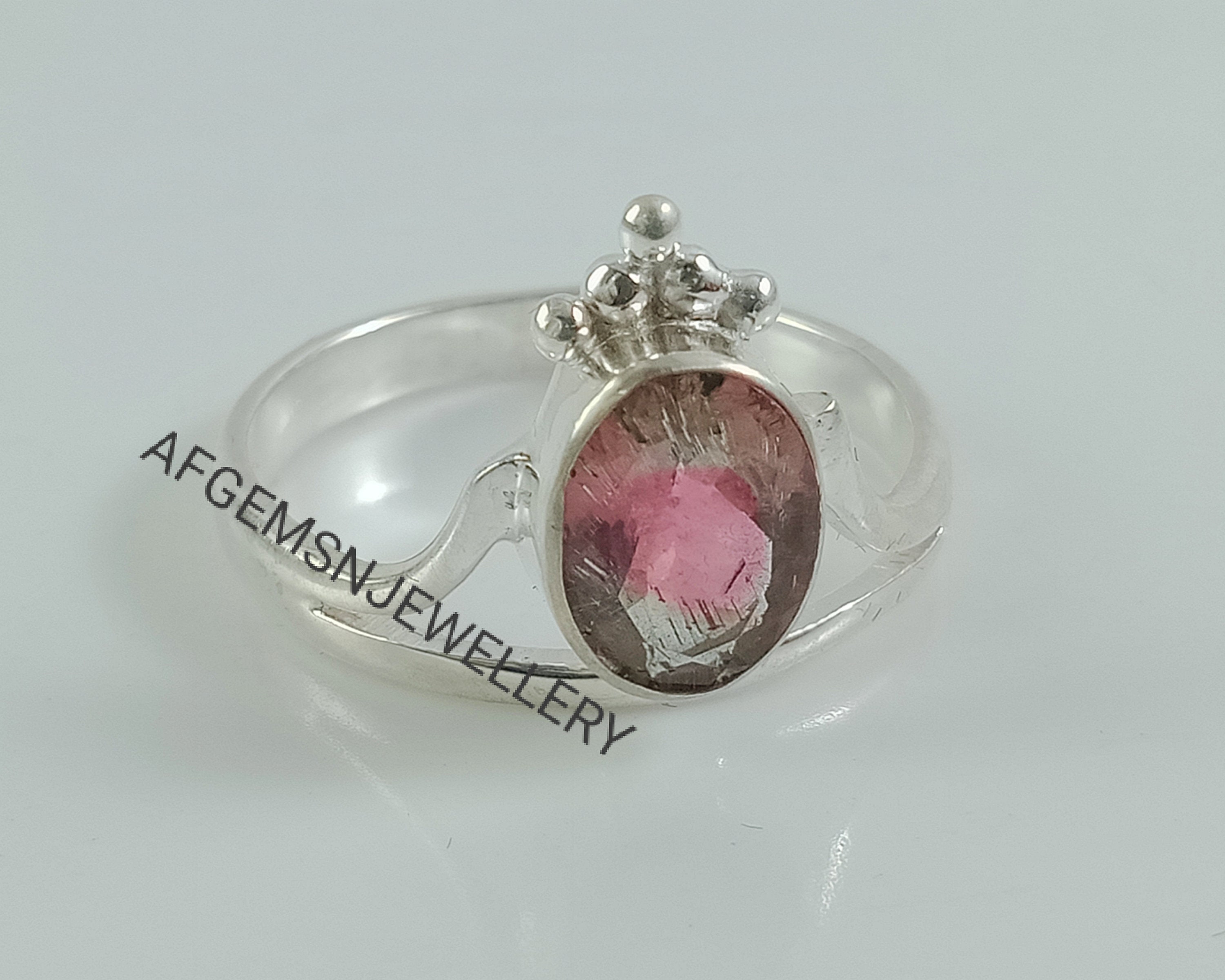 Lab Watermelon Tourmaline Ring-Silver Tourmaline Ring-Vintage | Etsy