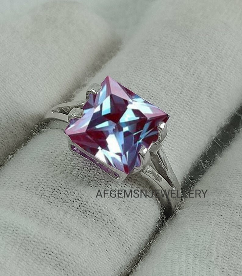 Princess Cut Alexandrite Ring Wedding Alexandrite Ring Engagement Ring ...