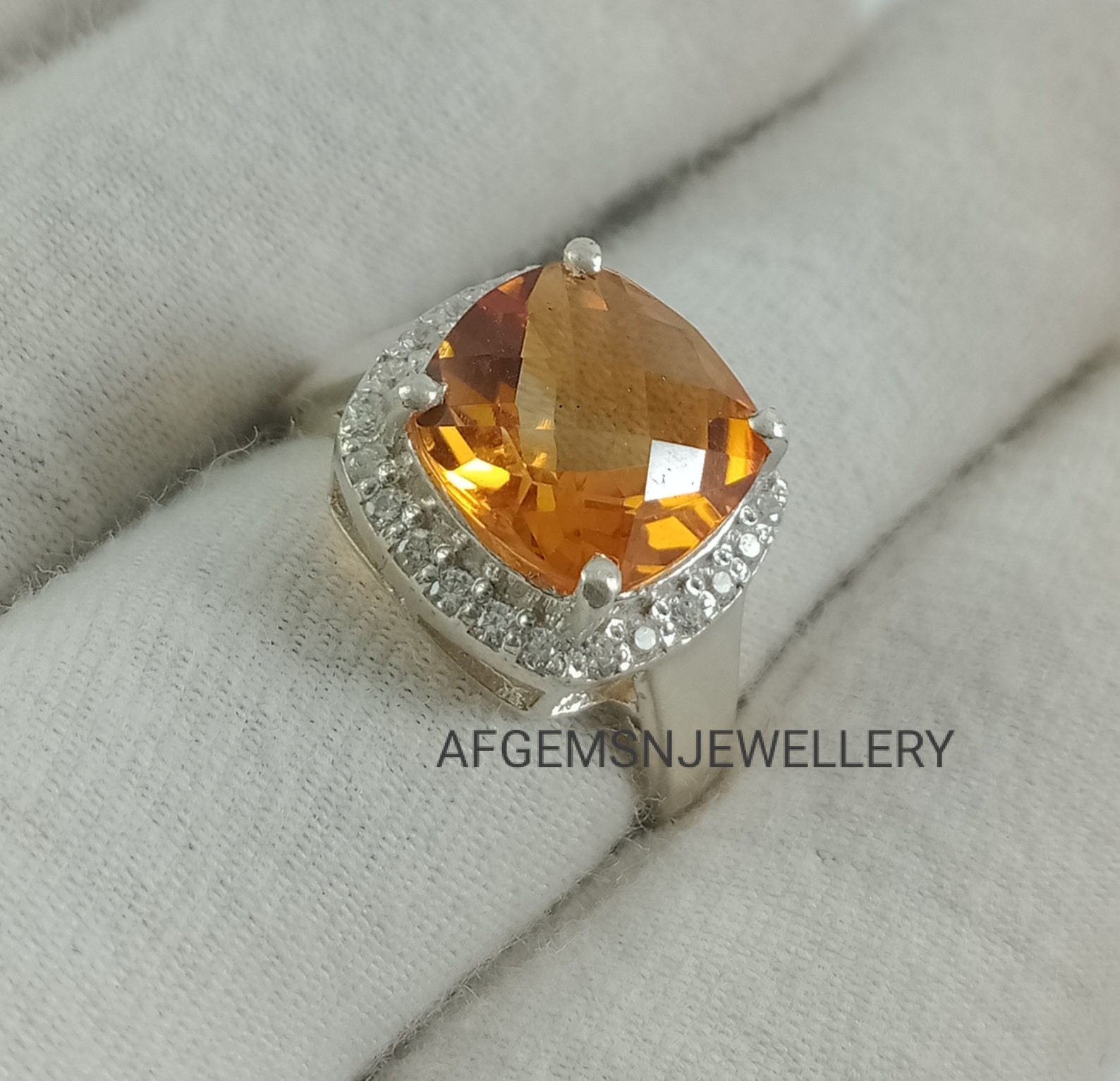 Cushion Cut Yellow Topaz Ring-natural Golden Topaz Ring-925 Sterling ...